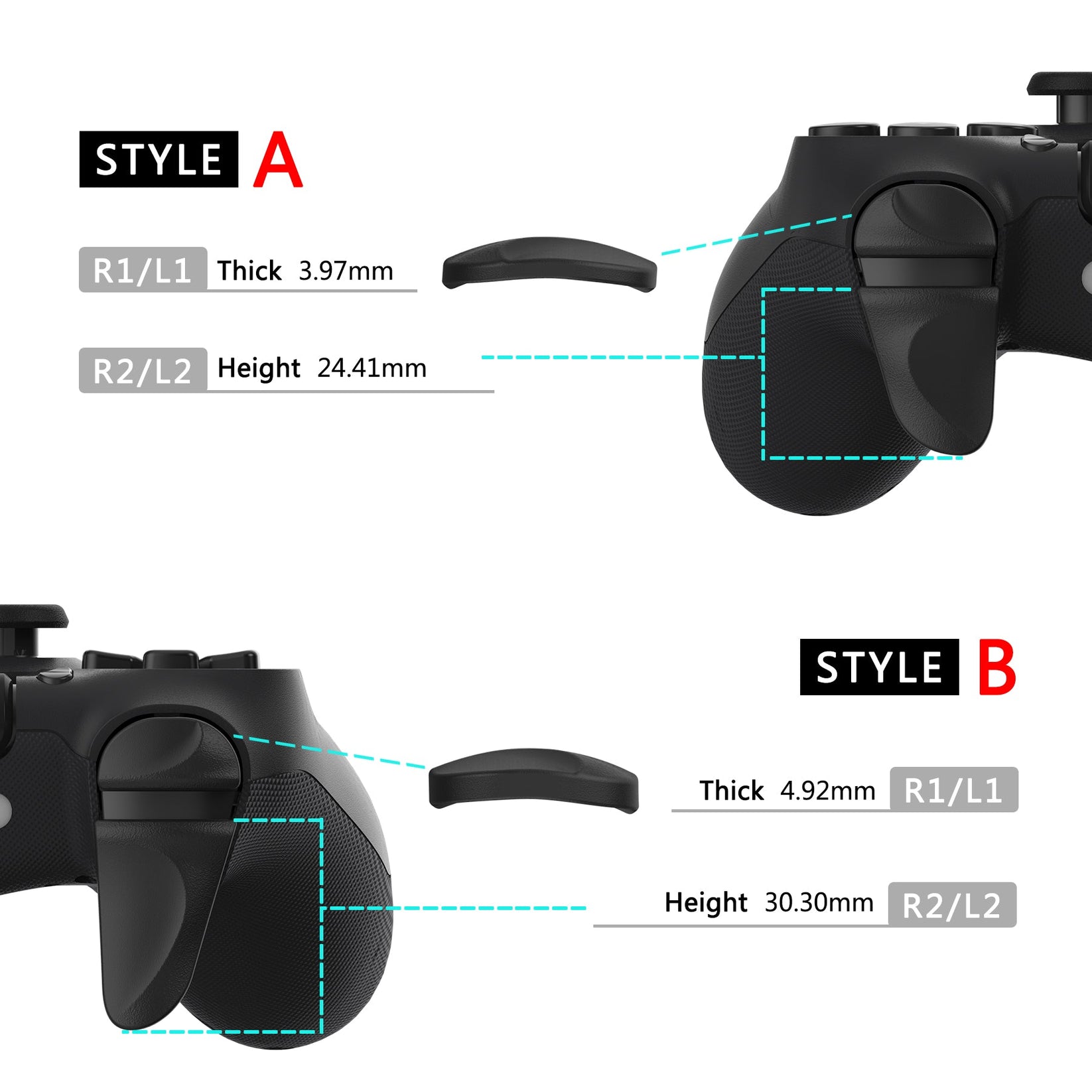 PlayVital PS4 Slim Pro Controller Shoulder Buttons Extension Triggers ...