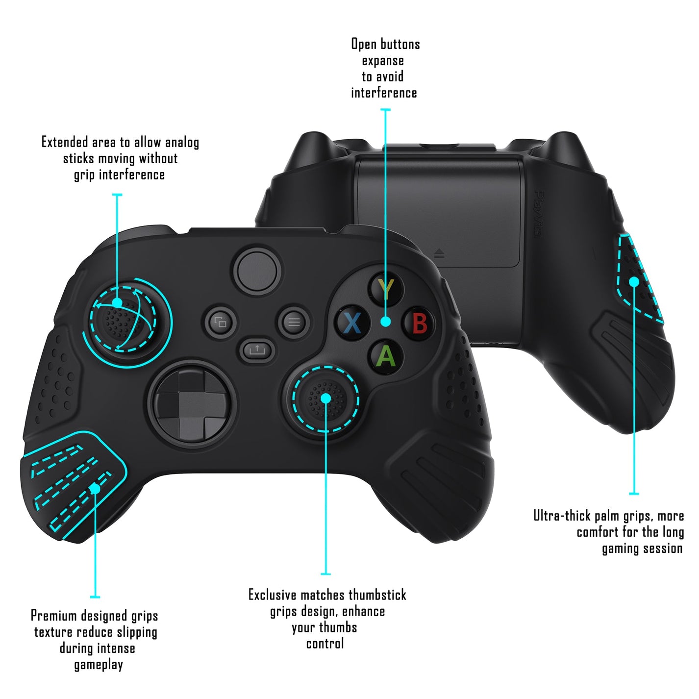 PlayVital Xbox Series X/S Controller Black Protective Silicone Case ...